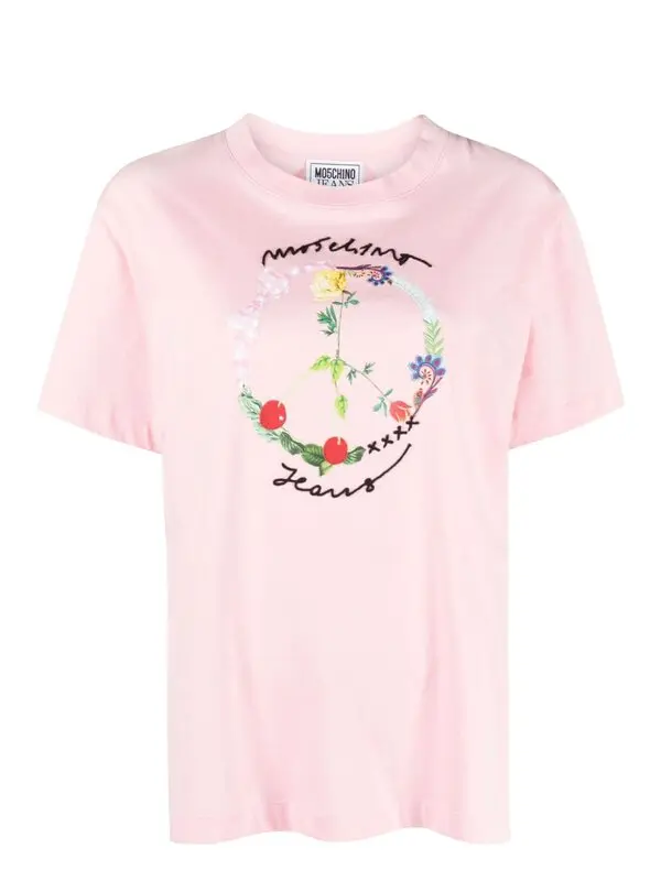 Moschino Logo-embroidered T-shirt - Pink