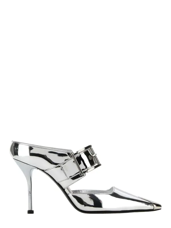 Alexander McQueen Punk 90mm Buckled Metallic Mules - Silver