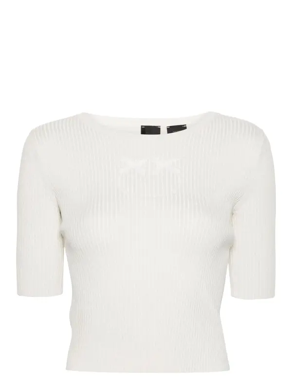 Pinko Love Birds Ribbed Top - Neutrals