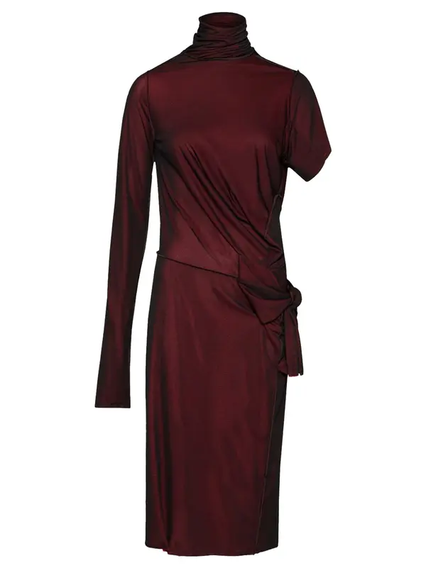 MAISON MARGIELA Asymmetric Ruched Midi Dress - Red