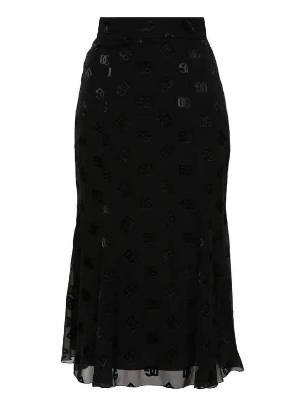 Dolce & Gabbana Devoré Godet Midi Skirt - Black