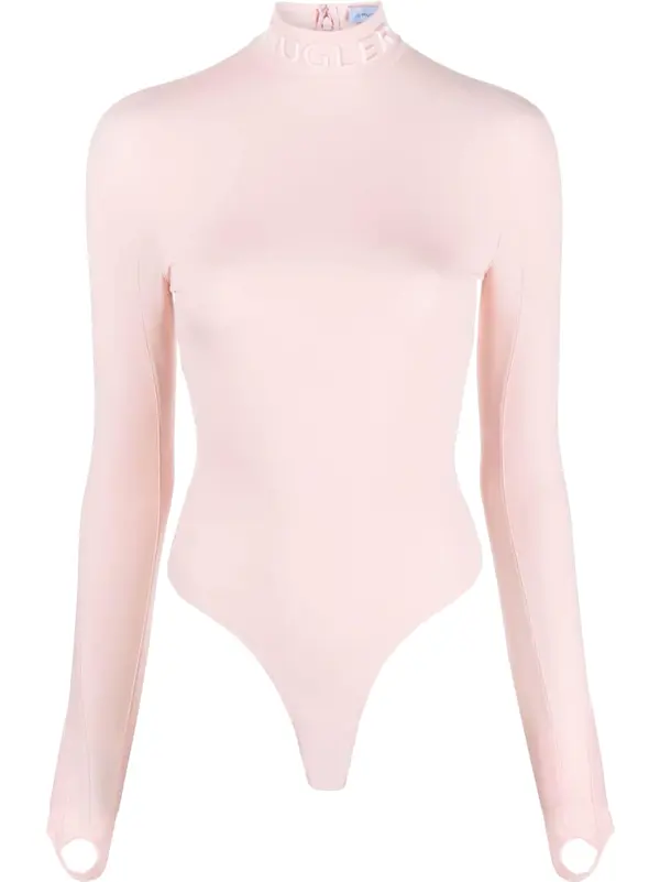 MUGLER Logo-lettering High-neck Bodysuit - Pink