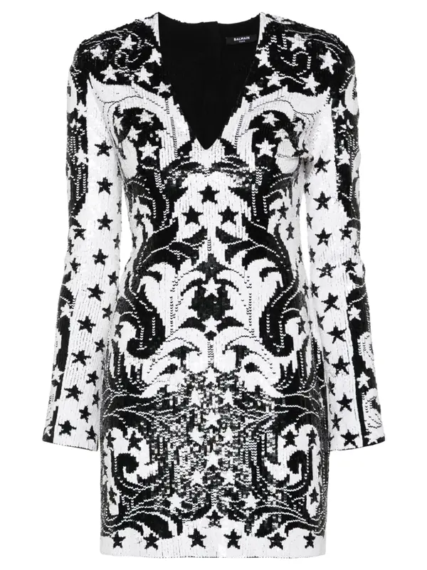 Balmain Sequinned Mini Dress - Black