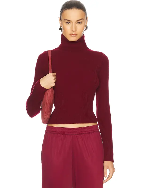 Enza Costa Ribbed Turtleneck Sweater - Ruby