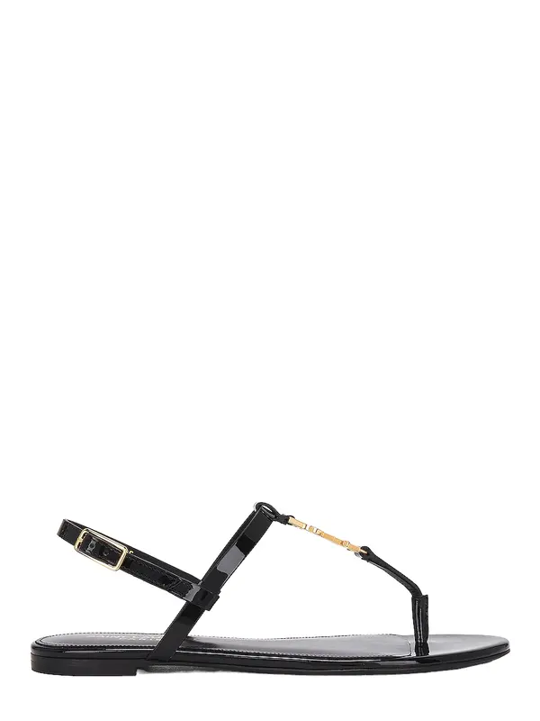 Saint Laurent Cassandra Flat Sandal - Noir