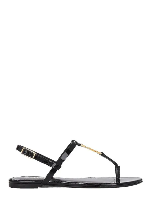 Saint Laurent Cassandra Flat Sandal - Noir