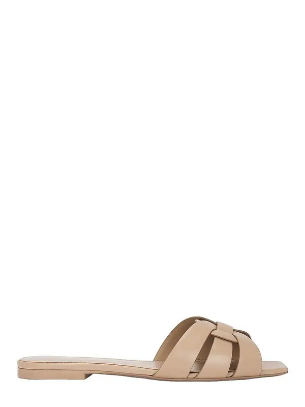 Saint Laurent Tribute Flat Sandal - Dark Beige