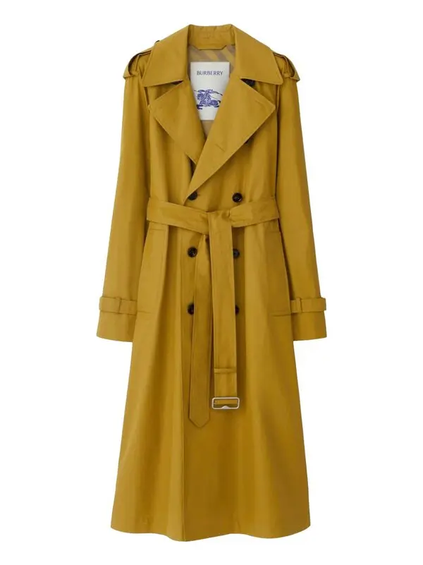 Burberry Long Cotton Gabardine Trench Coat - Yellow
