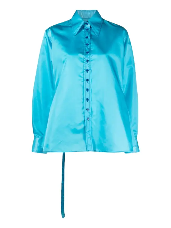 Christopher John Rogers Tie-back Satin Shirt - Blue