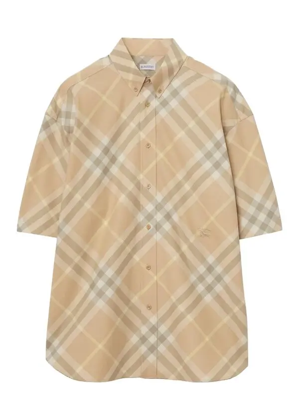 Burberry Checkered Short-sleeved Button-down Shirt - Neutrals