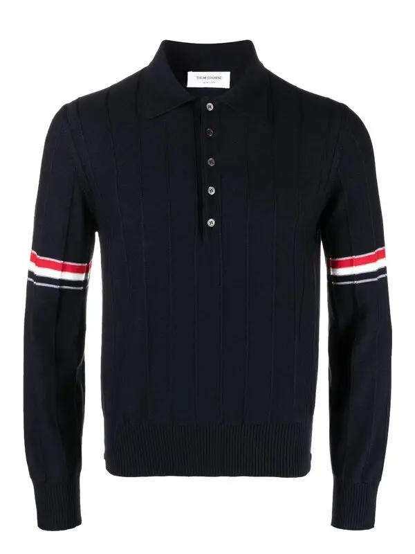Thom Browne Rwb-stripe Knitted Polo Shirt - Blue