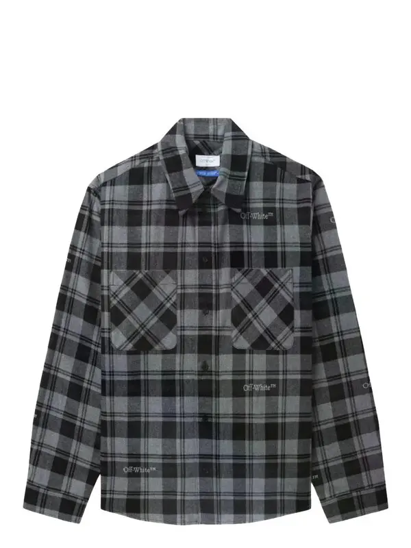 Off-White Logo-embroidered Checked Cotton Shirt - Grey