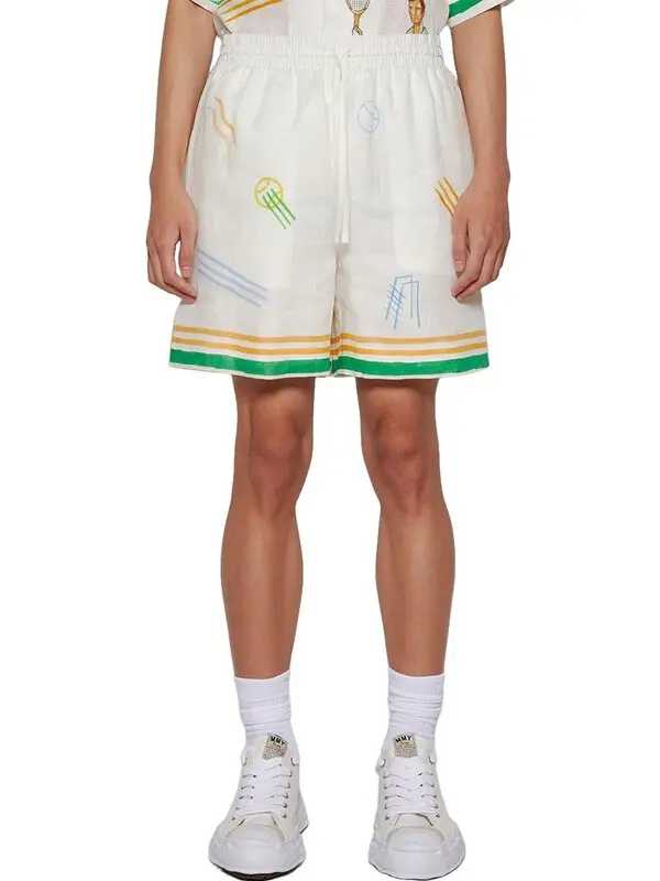 Casablanca Printed Linen Shorts - White