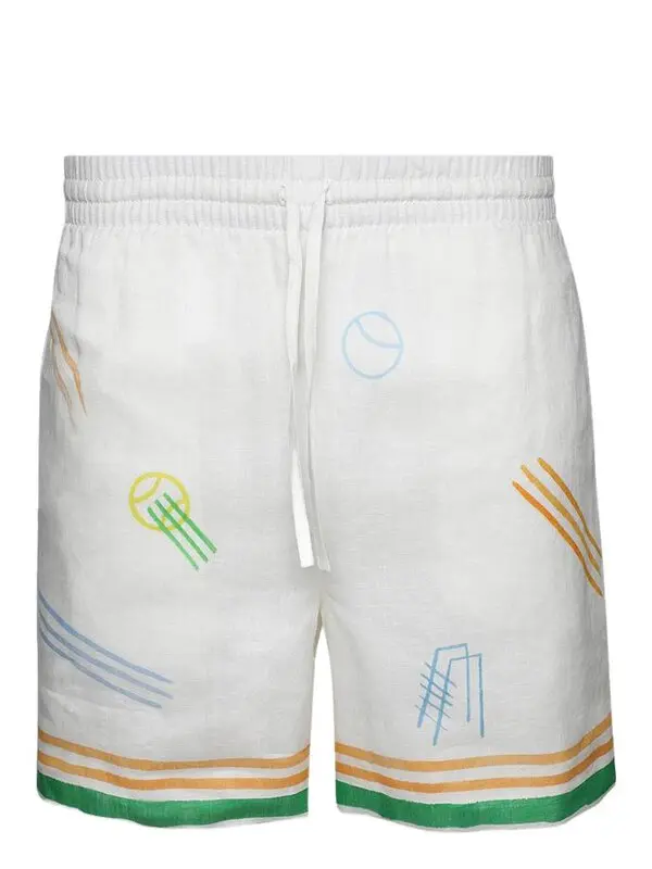 Casablanca Printed Linen Shorts - White