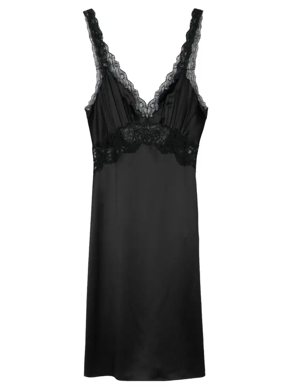 Saint Laurent Lace-panel Midi Dress - Black