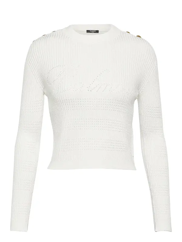 Balmain Embellished Knitted Top - White