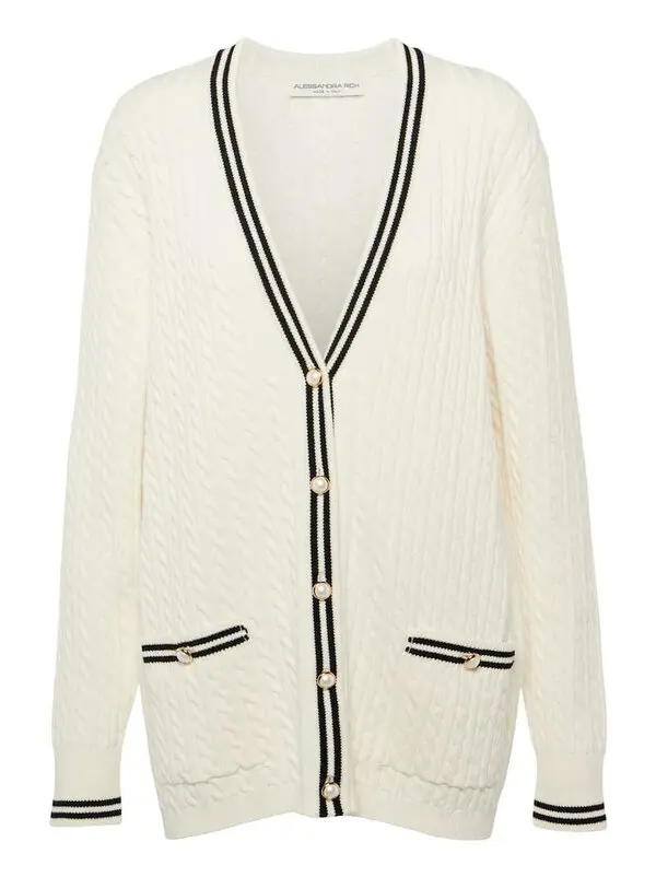 Alessandra Rich Oversized Cable-knit Cotton Cardigan - White