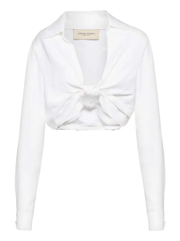 ADRIANA DEGREAS Knot-detail Linen-blend Crop Top - White