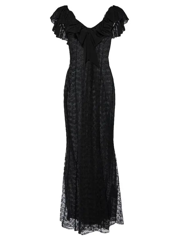 Alessandra Rich Bow-detail Lace Gown - Black