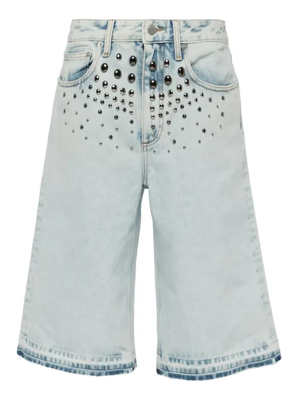 Alessandra Rich Embellished Denim Bermuda Shorts - Blue