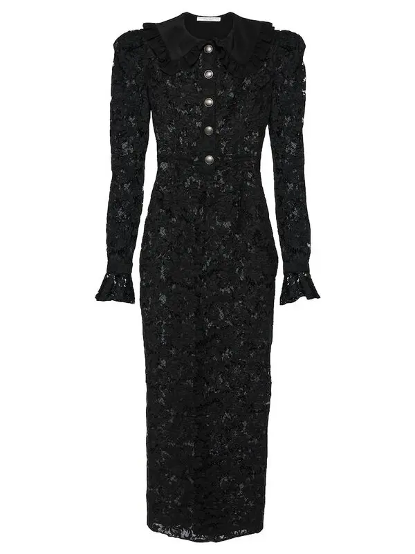 Alessandra Rich Puff-sleeve Lace Midi Dress - Black
