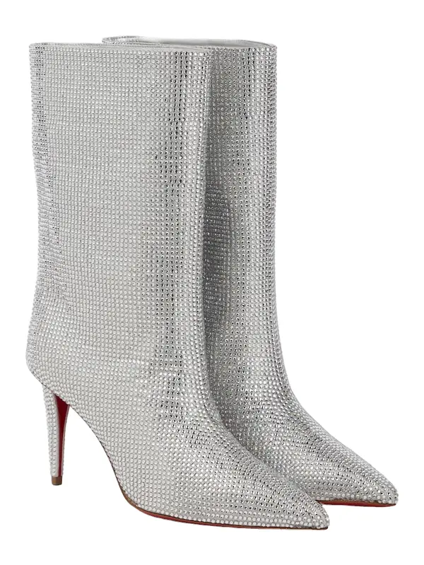 CHRISTIAN LOUBOUTIN Astrilarge Strass Ankle Boots - Silver