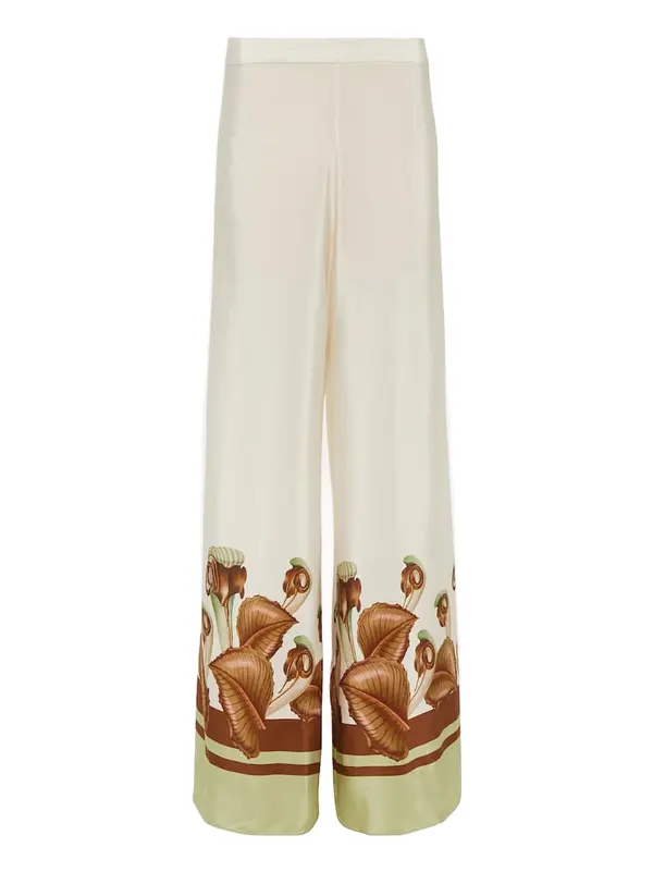ADRIANA DEGREAS Arisaema Printed Silk Wide-leg Pants - White