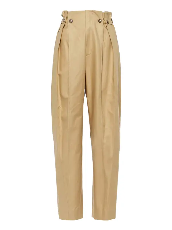 Victoria Beckham Gathered Cotton Straight Pants - Beige