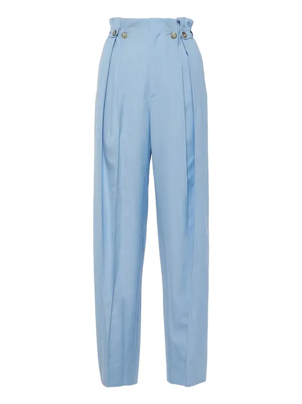 Victoria Beckham Gathered Virgin Wool Tapered Trousers - Blue