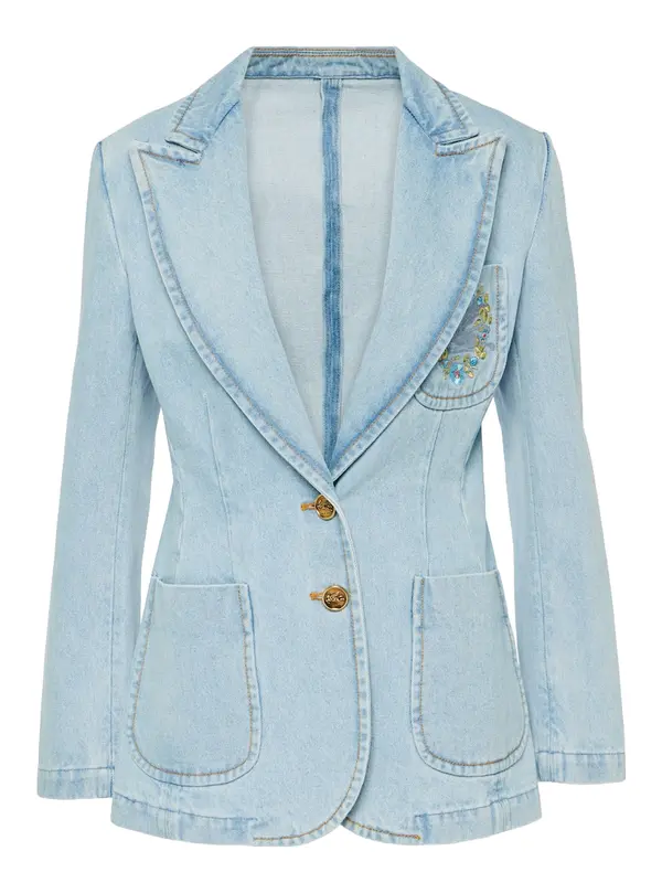 Etro Embroidered Denim Blazer - Blue