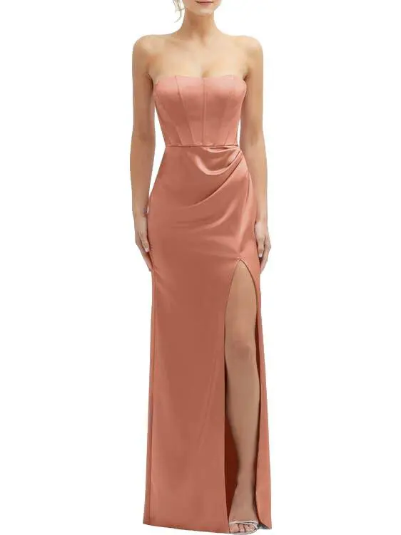 After Six Corset Strapless Charmeuse Gown - Copper Penny