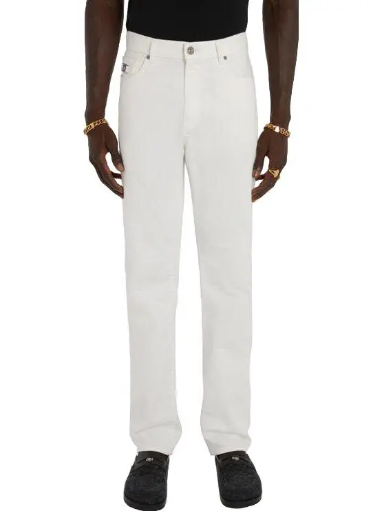 Versace Medusa Buckle Straight Leg Jeans - White