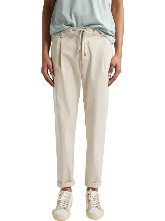 Eleventy Drawstring Waist Stretch Cotton Pants - Taupe
