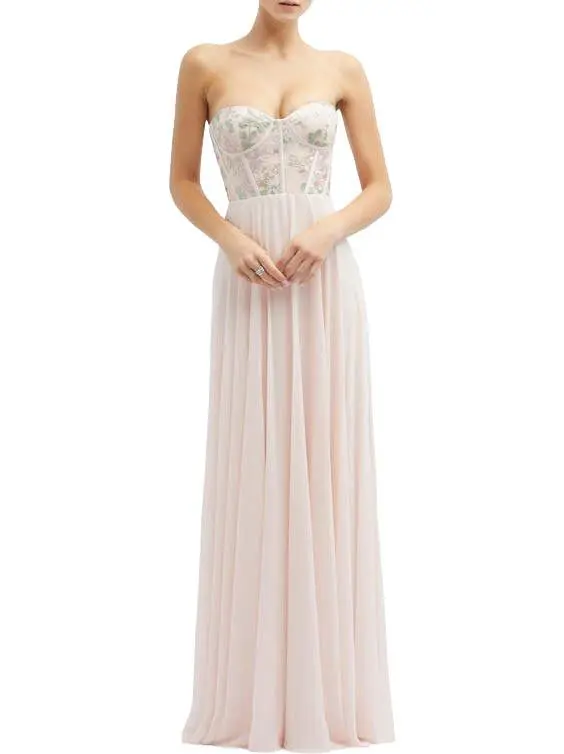 Dessy Collection Floral Embroidered Corset Gown - Blush