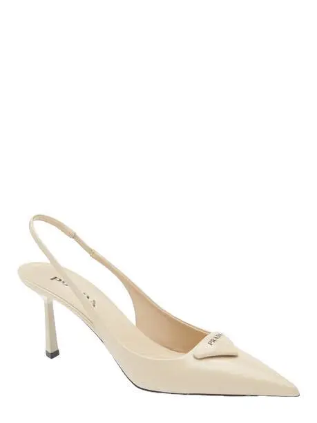 Prada Modellerie Pointed Toe Slingback Pump - Travertino