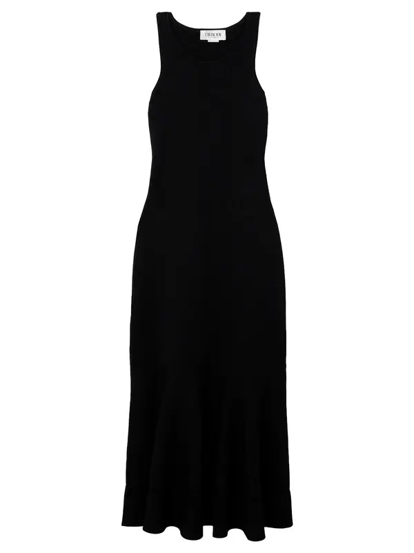 Victoria Beckham Vb Body Ruffled Stretch-knit Midi Dress - Black
