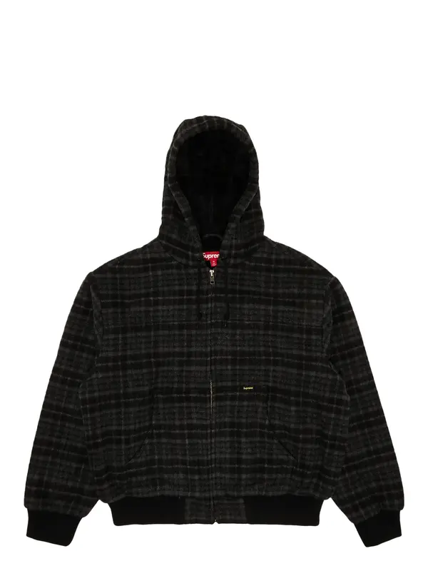 Supreme Plaid Wool Hooded Work Jacket - Black