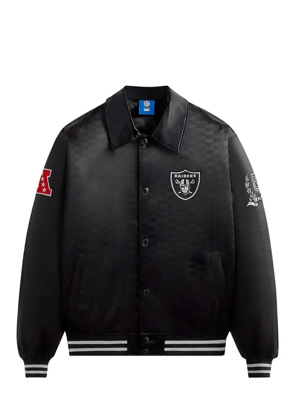 Kith For The Nfl: Raiders Satin Bomber Jacket - Black