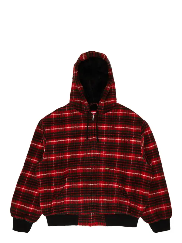 Supreme Plaid Wool Hooded Work Jacket - Red
