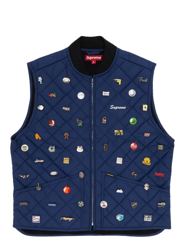 Supreme Pins Quilted Work Vest - Blue