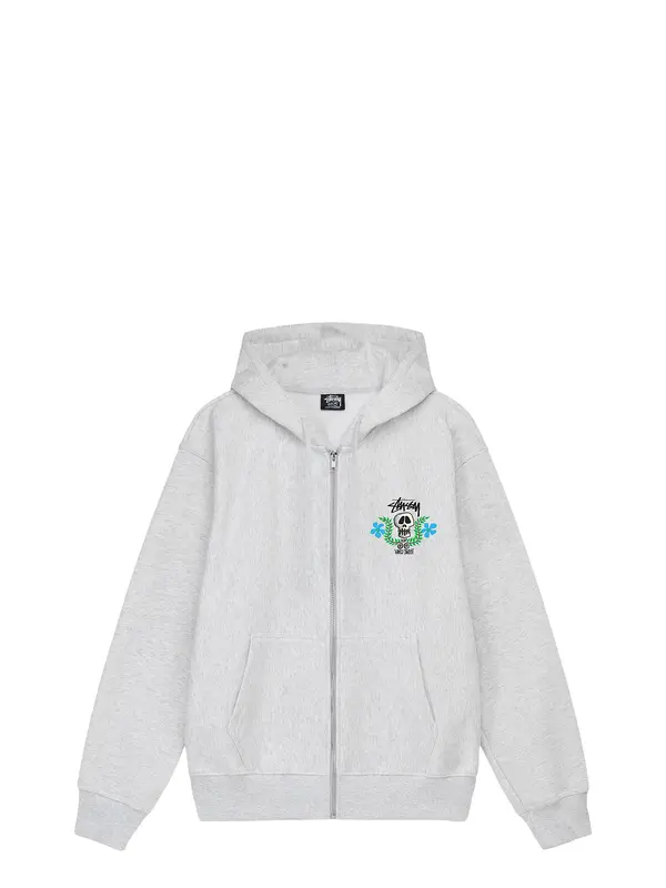 StÜssy Skull Crest Zip Up Hoodie - Grey