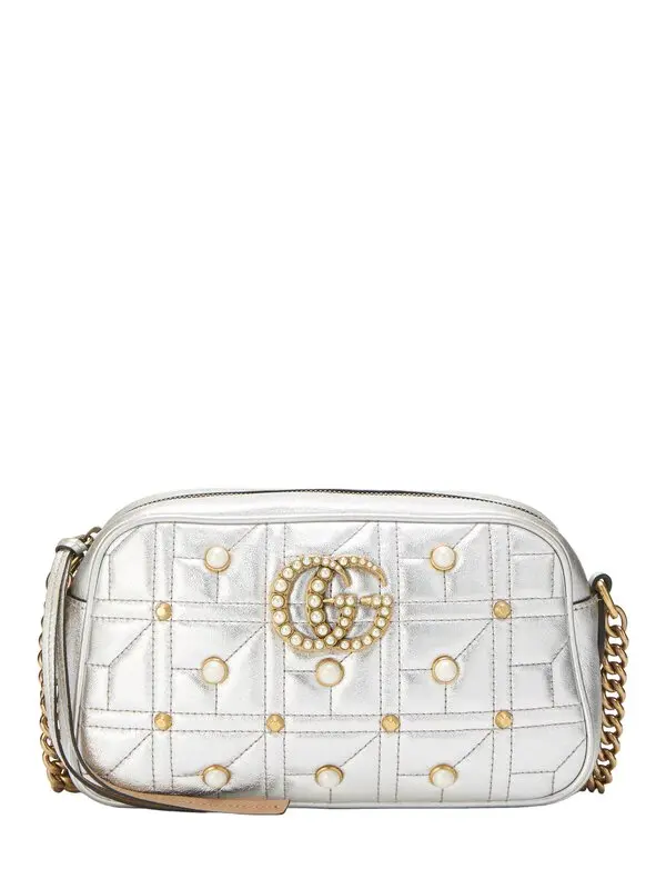 Gucci Leather & Faux Pearl Gg Marmont Crossbody - Silver