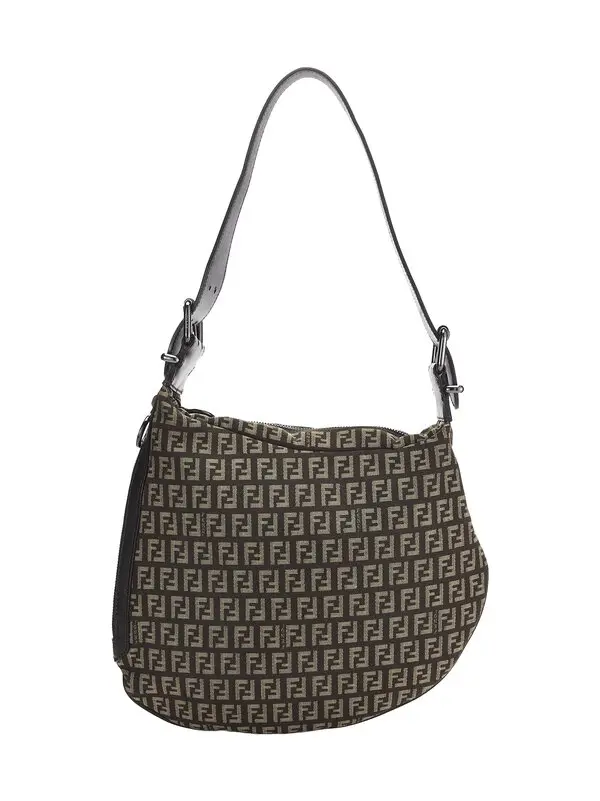 Fendi Zucchino Canvas Oyster Shoulder Bag - Brown