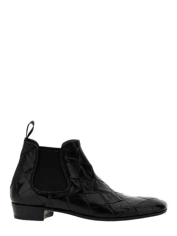 LIDFORT Braided Leather Ankle Boots - Black