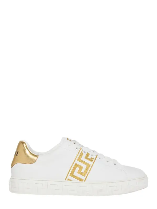 Versace La Greca Leather Low-top Sneakers - White/gold