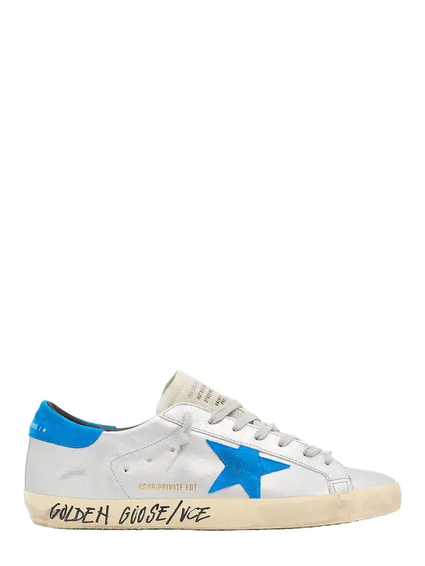 Golden Goose Super-star Crackled Metallic Sneakers - Silver/blue