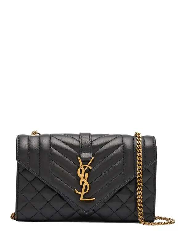Saint Laurent Envelope Triquilt Small Shoulder Bag - Black