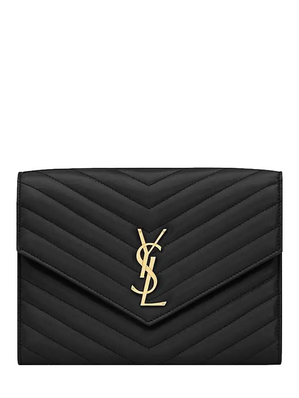 Saint Laurent Cassandre Matelasse Flap Pouch - Black Lambskin/gold