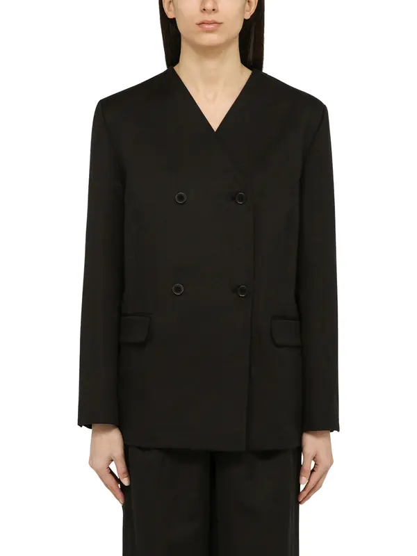 LOULOU STUDIO Cotton And Linen Double-breasted Jacket - Black