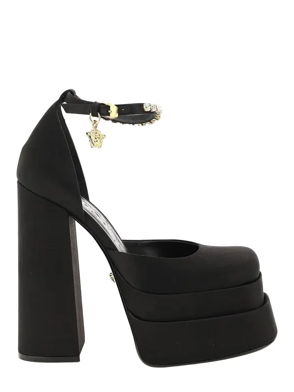Versace Silk Satin Platform Pumps - Black